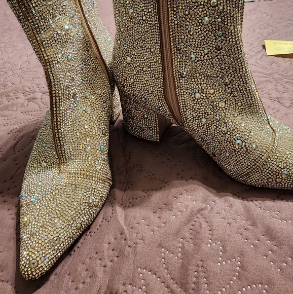 Betsey Johnson | Shoes | Betsey Johnson Gold Ankle Boots With ...